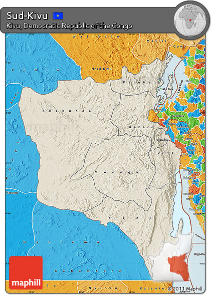Free Shaded Relief Map of Sud-Kivu, political shades outside