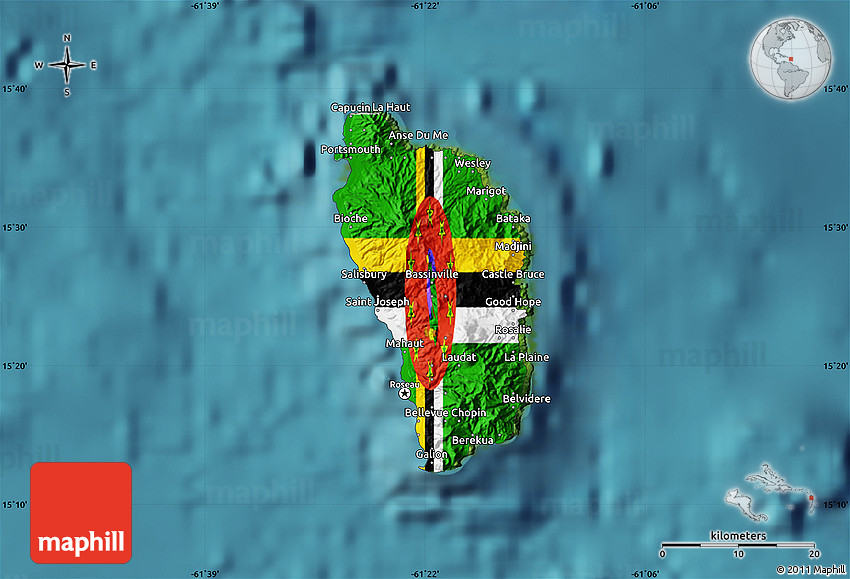 Flag Map of Dominica, satellite outside