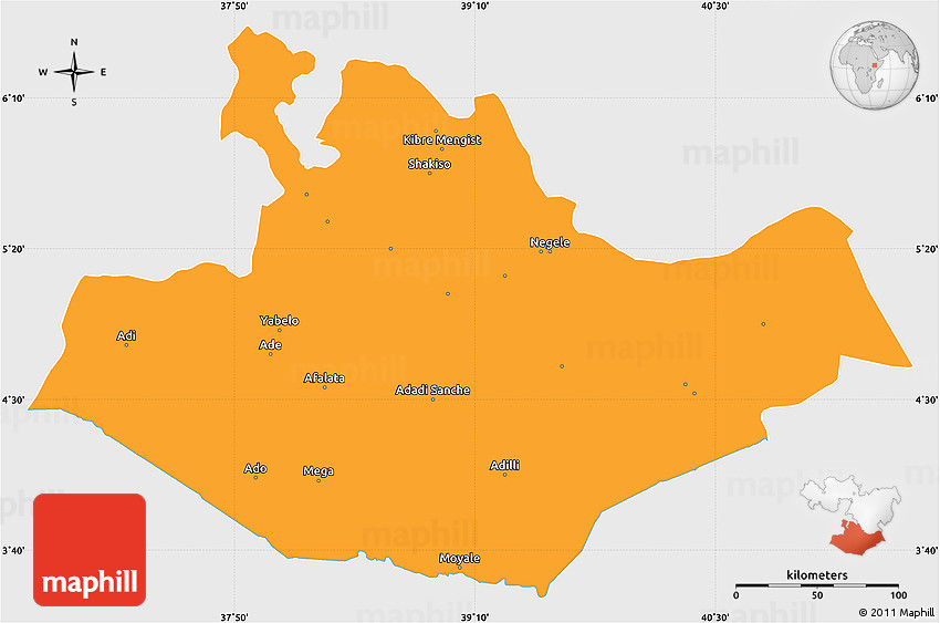 Political Simple Map of Borena, single color outside