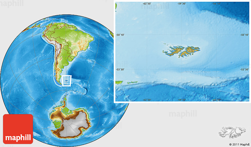 Satellite Location Map of Falkland Islands (Islas Malvinas), physical outside