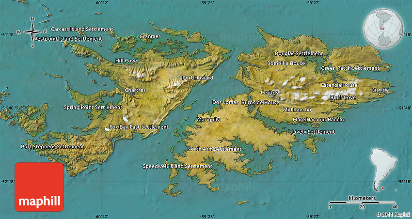 Satellite Map of Falkland Islands (Islas Malvinas)