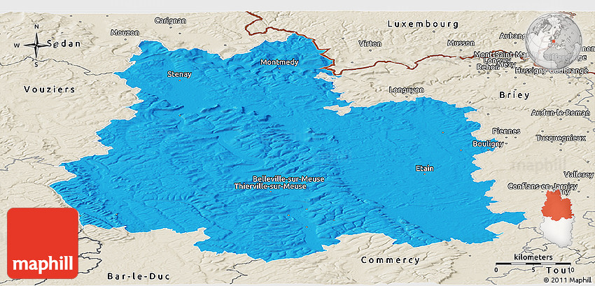 Political Panoramic Map of Verdun, shaded relief outside Political Panoramic Map of Verdun, shaded relief outside