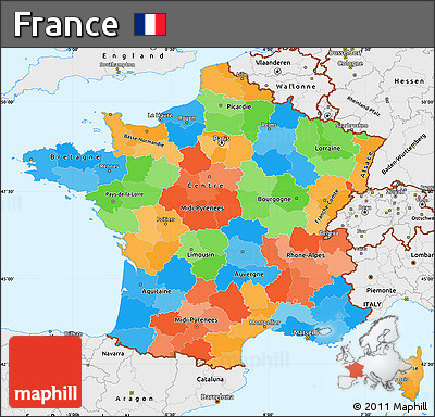 Free Political Simple Map of France, single color outside, borders and labels
