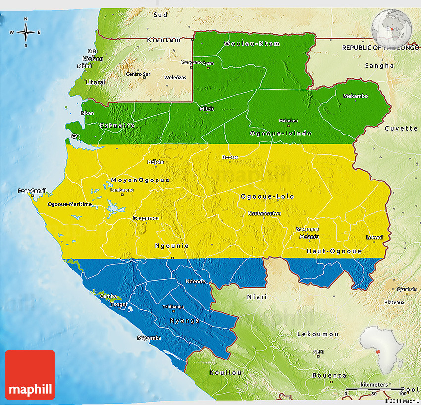 Flag 3D Map of Gabon, physical outside