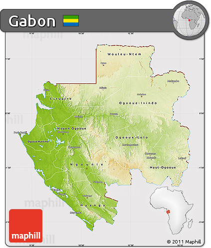 Free Physical Map of Gabon, cropped outside