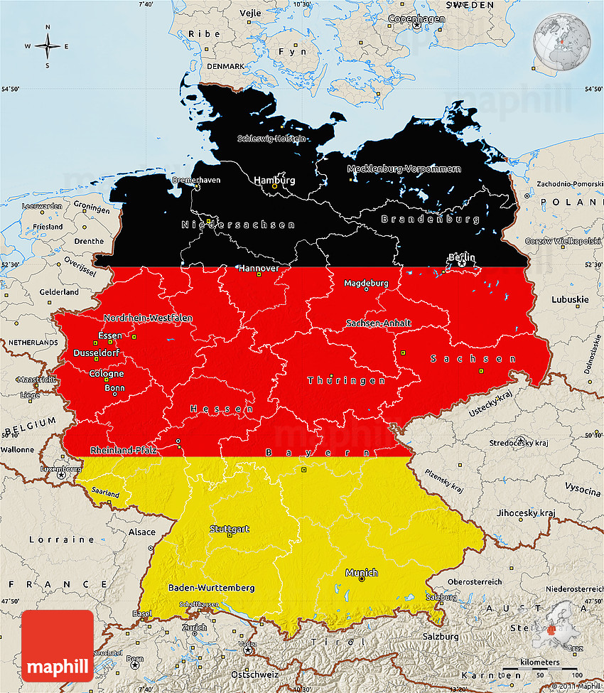 Flag Map of Germany, shaded relief outside