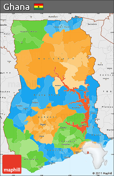 Free Political Simple Map of Ghana, single color outside, borders and labels