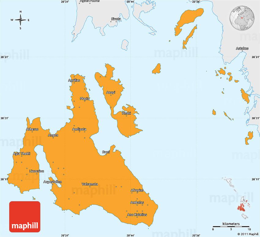 Political Simple Map of Kefallinia, single color outside, borders and labels