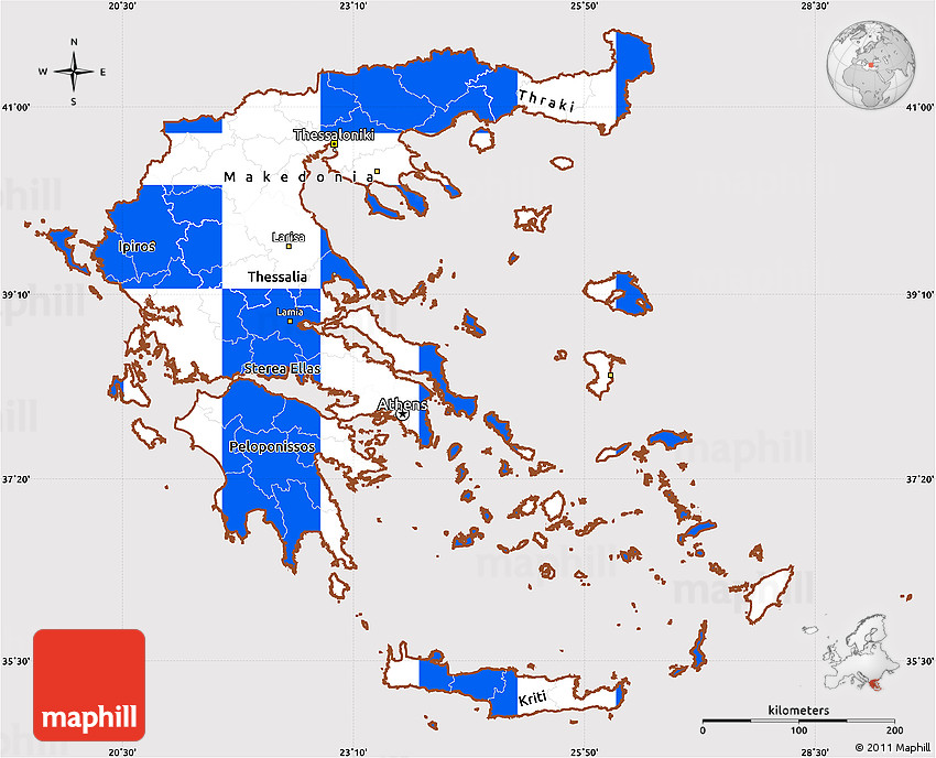 Flag Simple Map of Greece, flag rotated