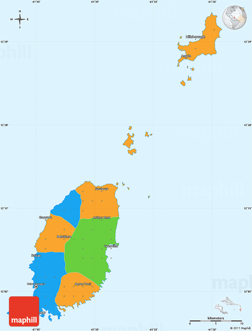 Political Simple Map of Grenada, single color outside, borders and labels