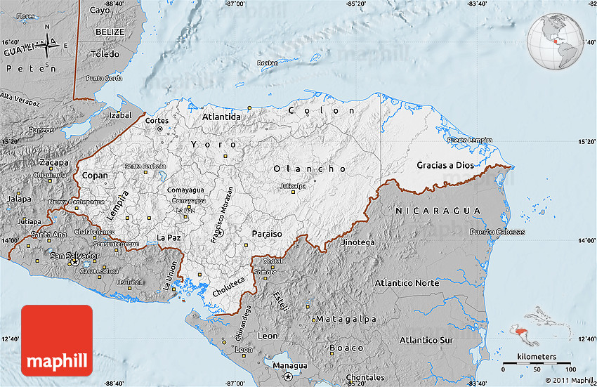 Gray Map of Honduras