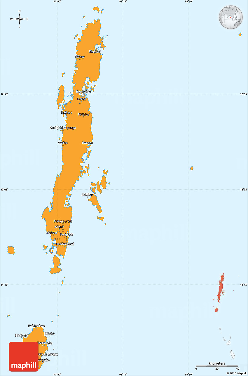 Political Simple Map of Andaman Islands, single color outside, borders and labels