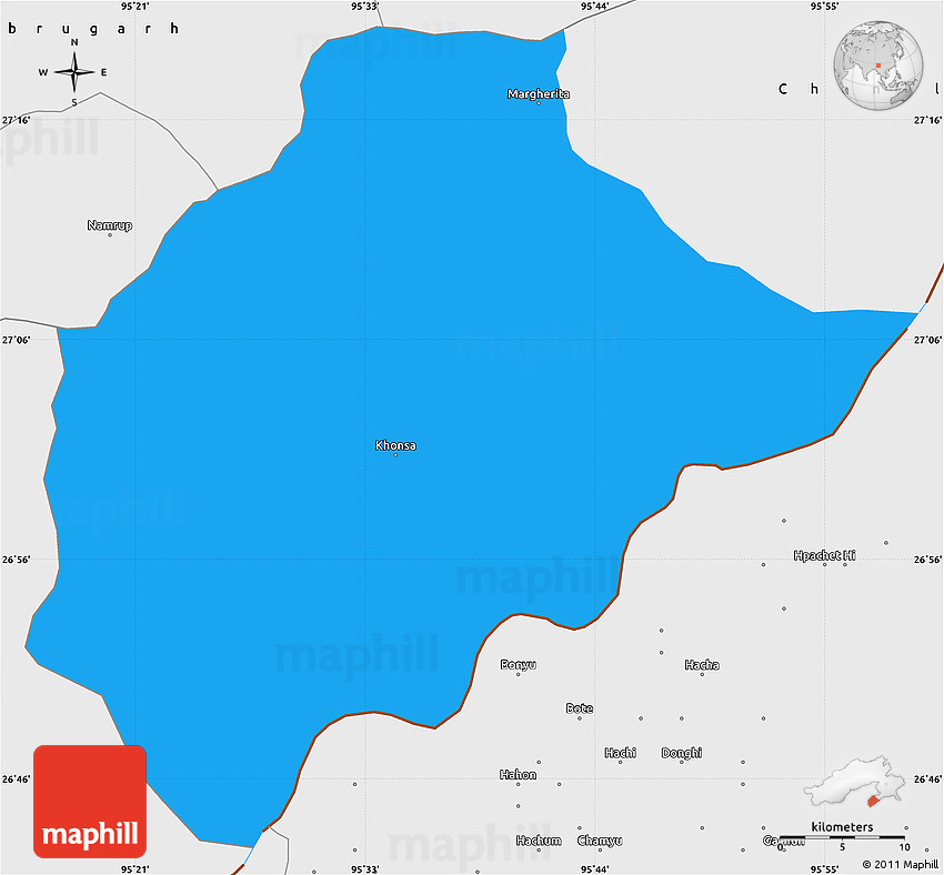 Political Simple Map of Tirap, single color outside, borders and labels