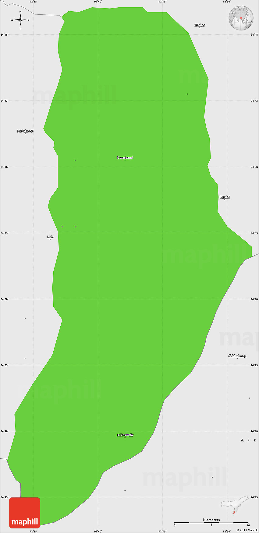Political Simple Map of Hajlakandi, single color outside, borders and labels