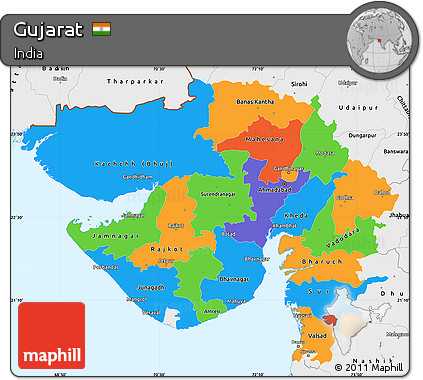 Free Political Simple Map of Gujarat, single color outside, borders and labels