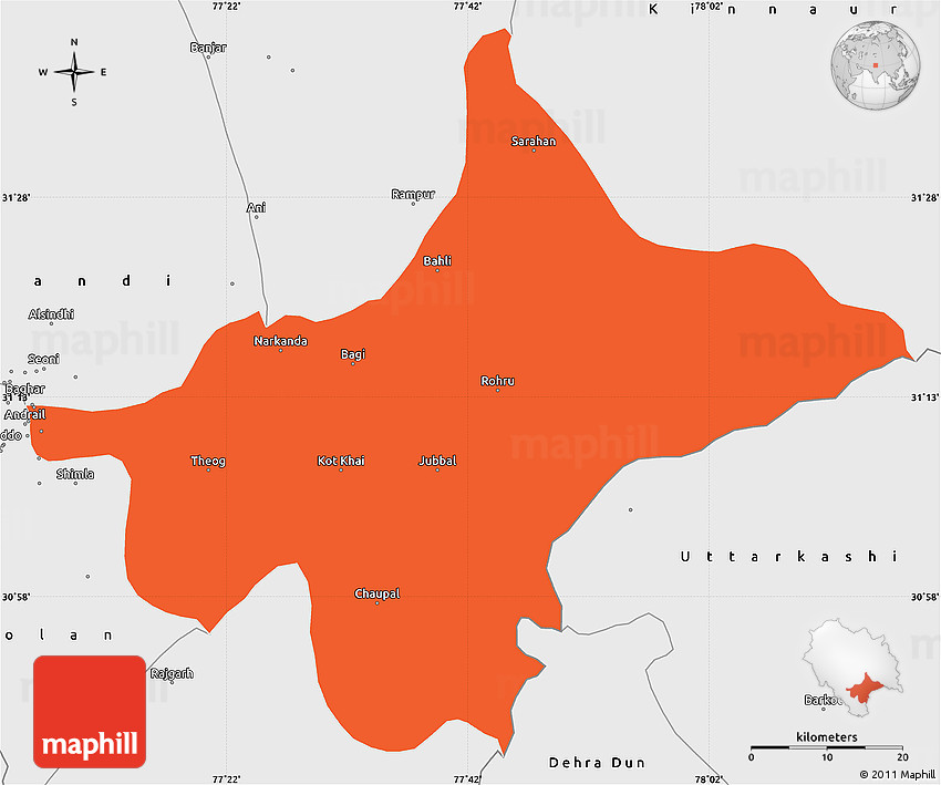 Political Simple Map of Shimla, single color outside, borders and labels