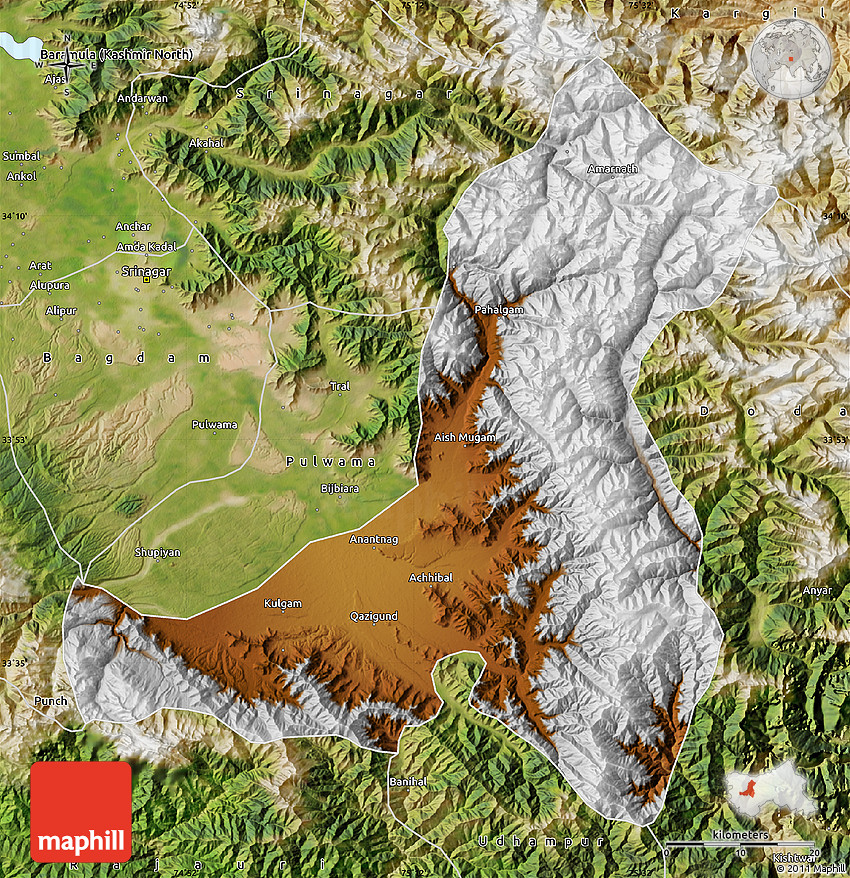 Kashmir Physical Map