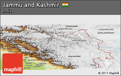 Free Physical Panoramic Map of Jammu and Kashmir
