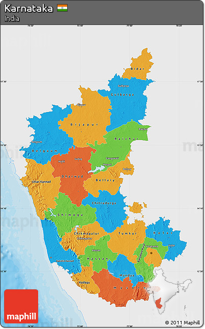 Free Political Map of Karnataka, single color outside