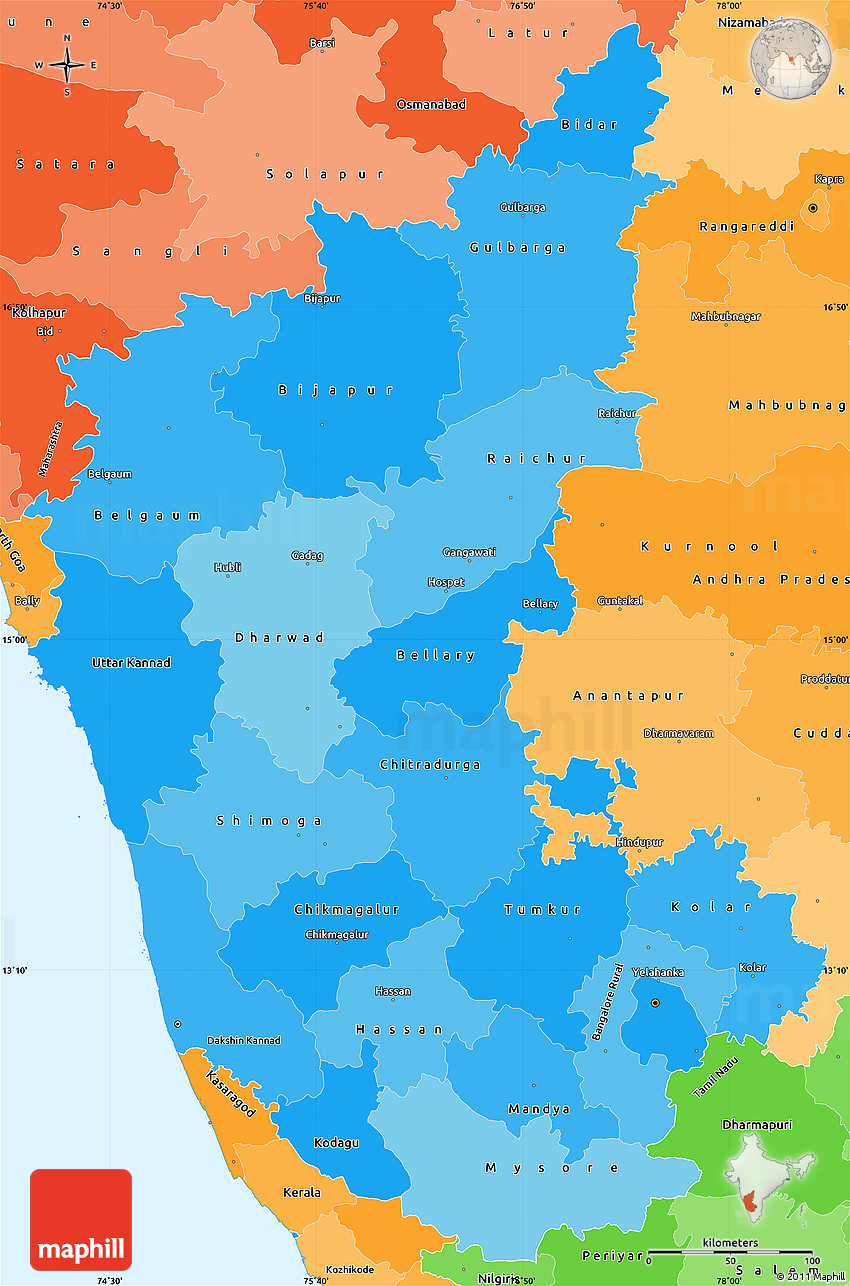 Political Shades Simple Map of Karnataka Political Shades Simple Map of Karnataka