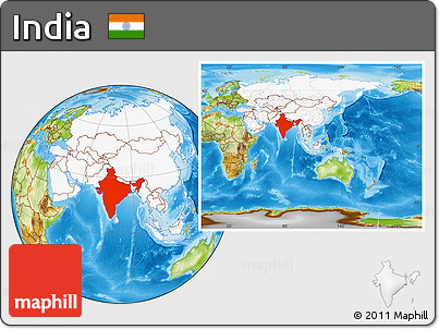 Free Physical Location Map of India, highlighted continent, within the ...