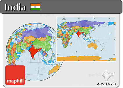Free Political Location Map of India, within the entire continent