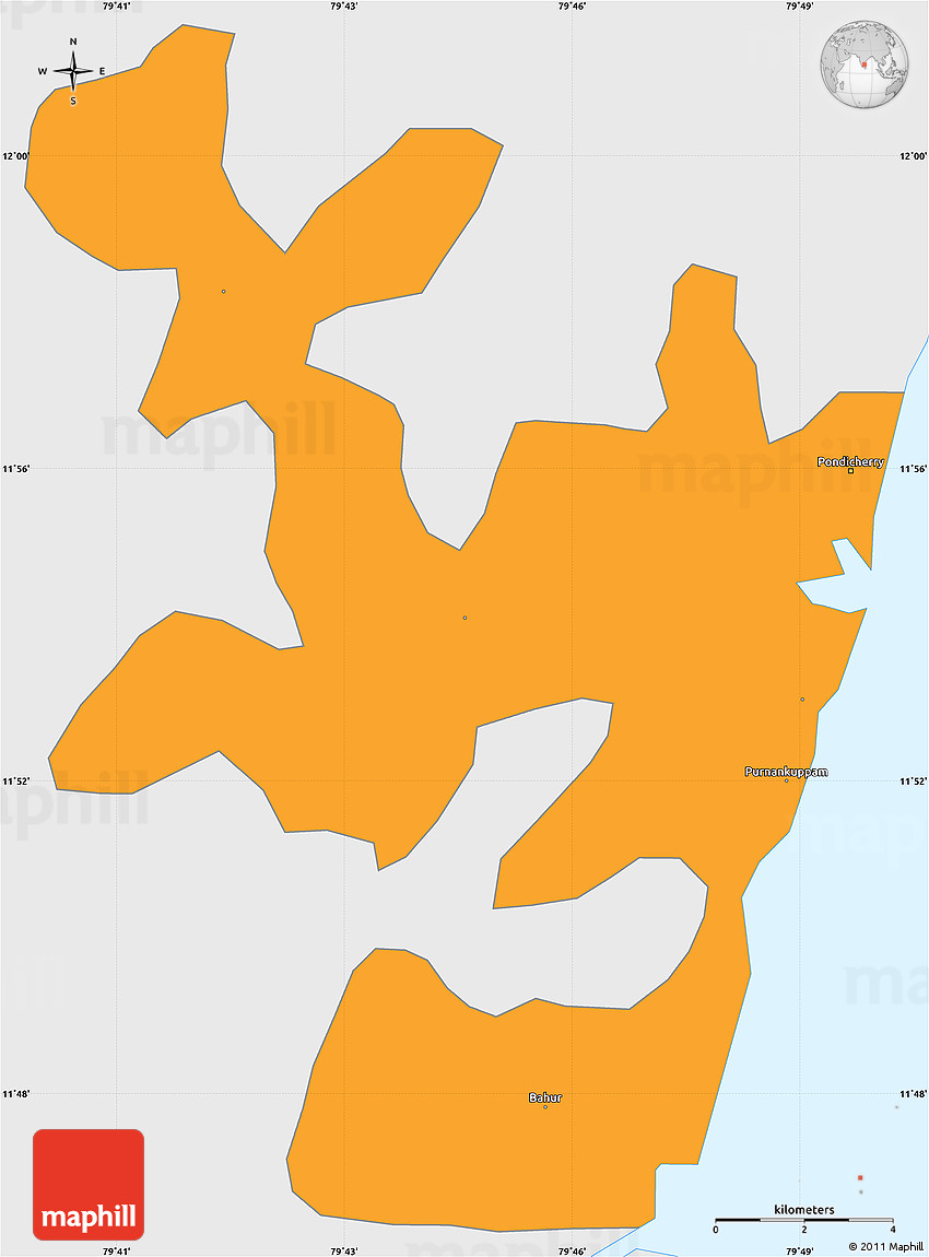 Political Simple Map of Pondicherry, single color outside, borders and labels