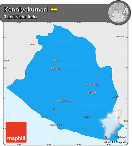 Free Political Simple Map of Kanniyakumari, single color outside, borders and labels