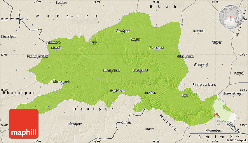 Physical Map of Agra, shaded relief outside Physical Map of Agra, shaded relief outside