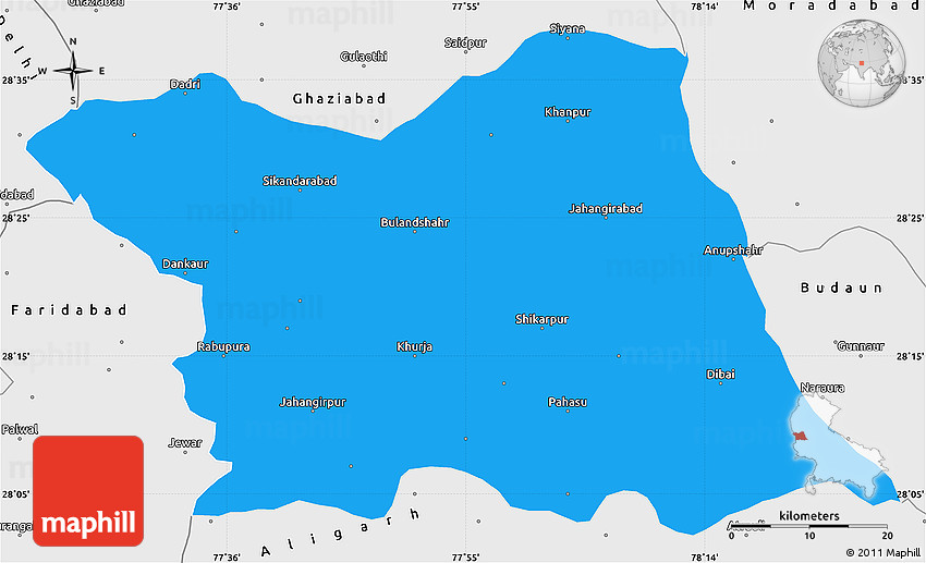 Political Simple Map of Bulandshahr, single color outside, borders and labels