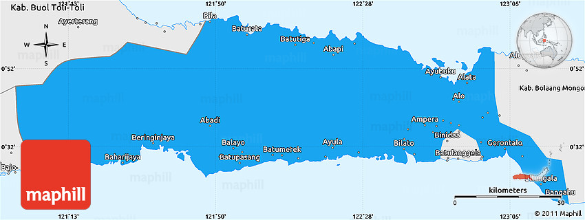 Political Simple Map of Kab. Gorontalo, single color outside, borders and labels