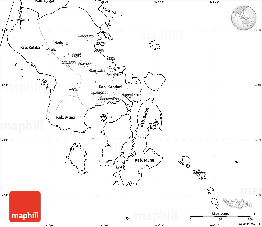 Blank Simple Map of South-East Sulawesi