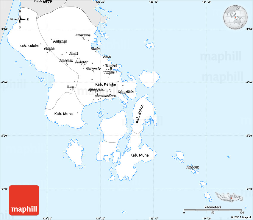 Silver Style Simple Map of South-East Sulawesi