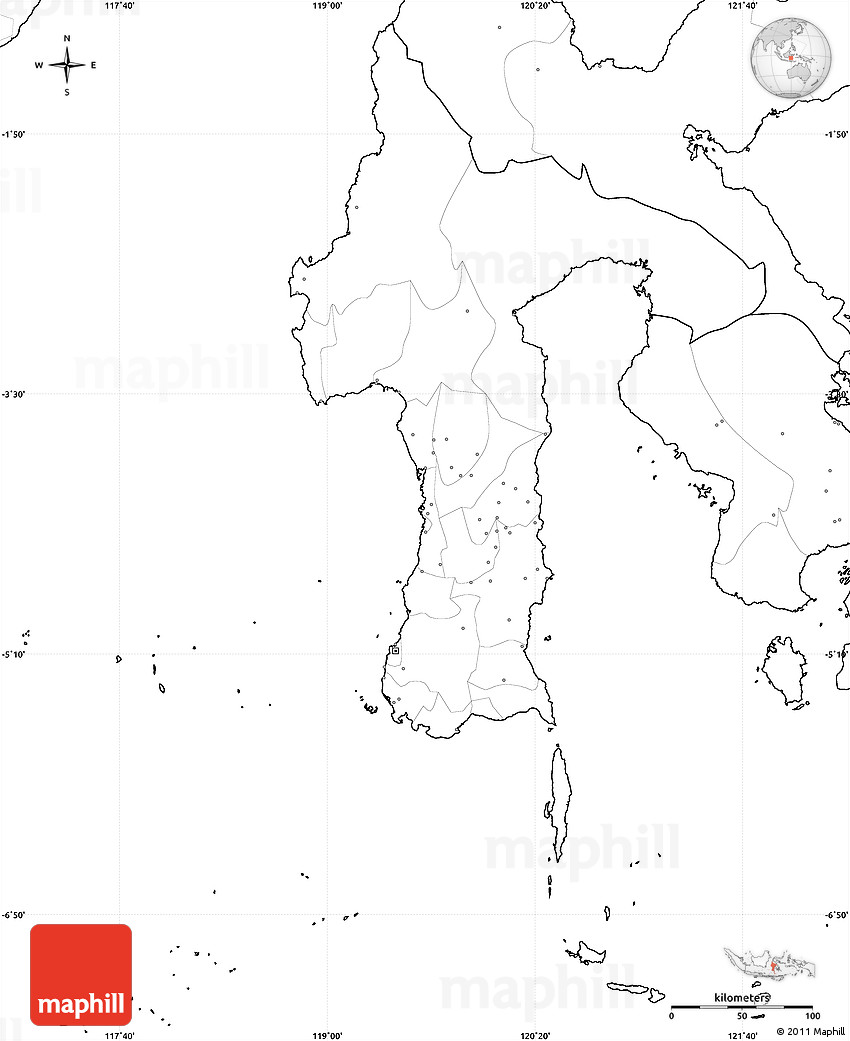 Blank Simple Map of South Sulawesi, no labels
