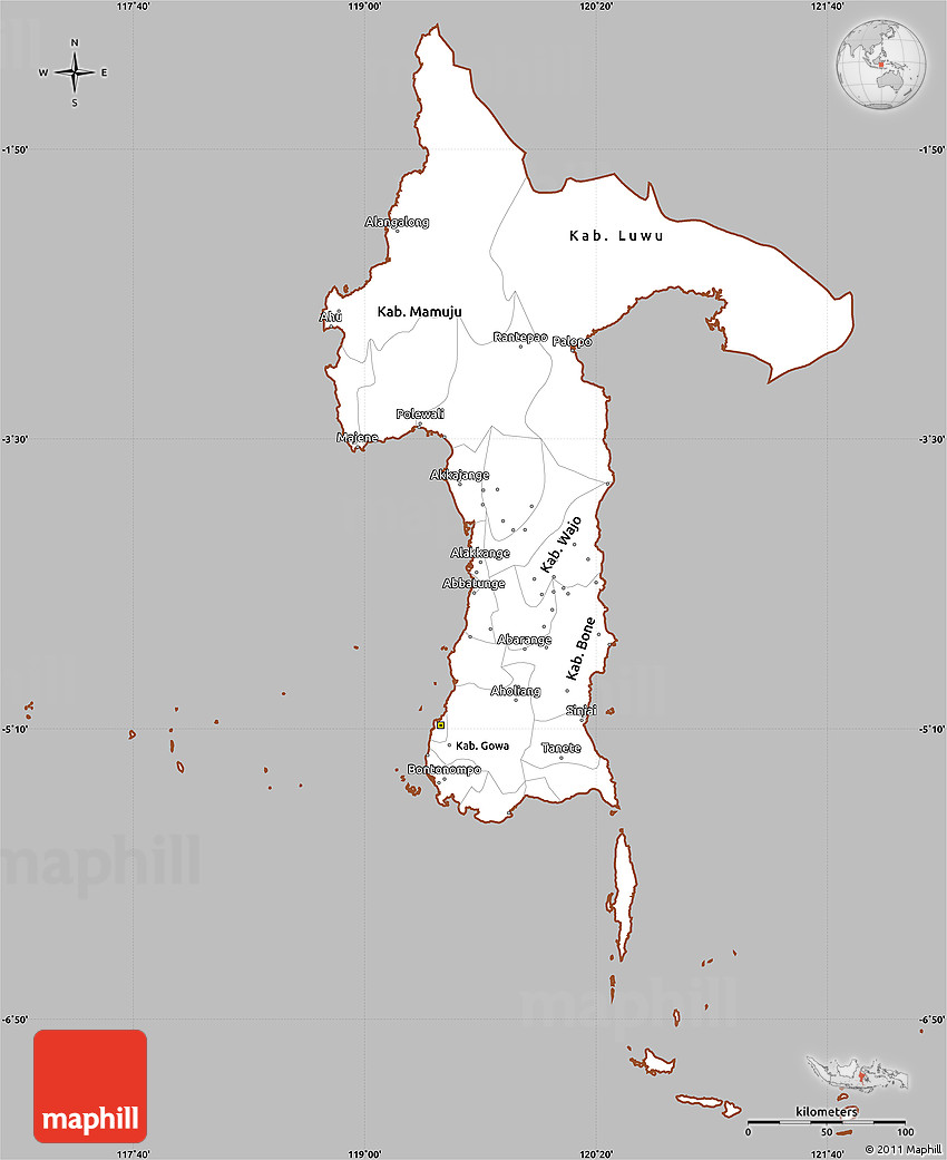 Gray Simple Map of South Sulawesi, cropped outside