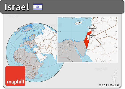 Free Gray Location Map of Israel, highlighted continent