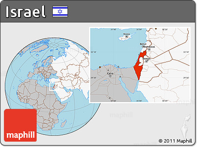 Free Gray Location Map of Israel, highlighted continent