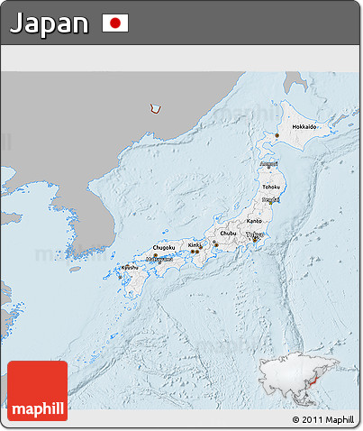 Free Gray 3D Map of Japan, single color outside