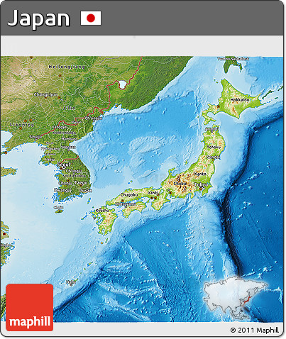 Free Physical 3D Map of Japan, satellite outside, shaded relief sea