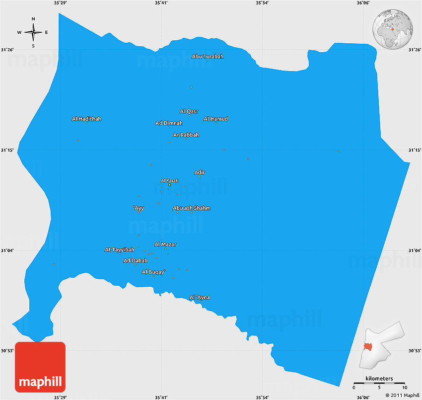 Political Simple Map of Karak, single color outside