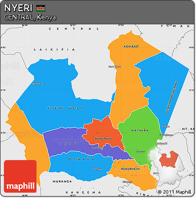 Free Political Simple Map of NYERI, single color outside, borders and labels