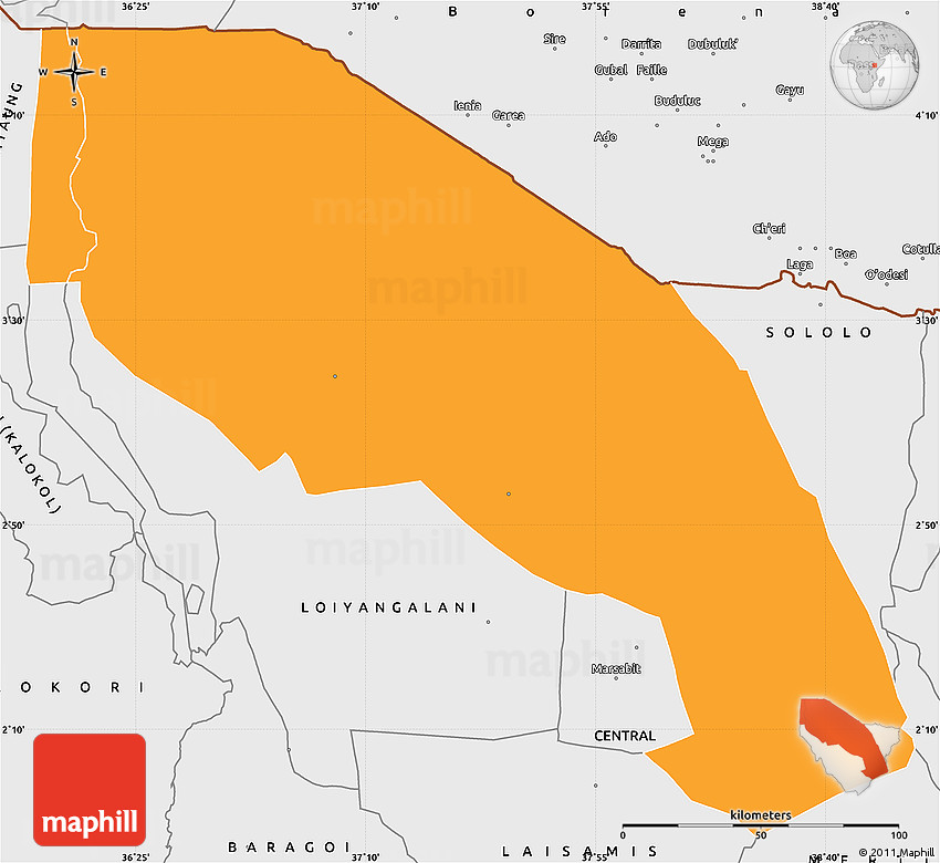 Political Simple Map of NORTH HORR, single color outside, borders and labels