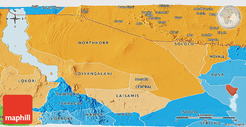 Political Shades Panoramic Map of MARSABIT