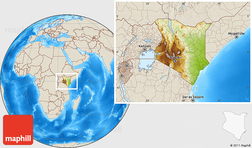 Physical Location Map of Kenya, shaded relief outside Physical Location Map of Kenya, shaded relief outside