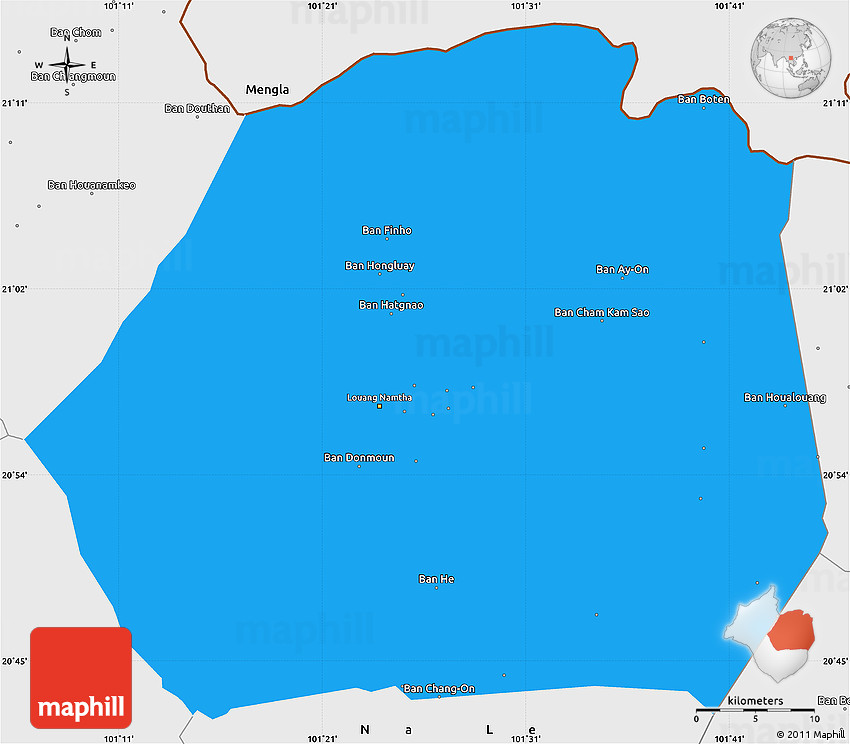 Political Simple Map of Namtha, single color outside, borders and labels