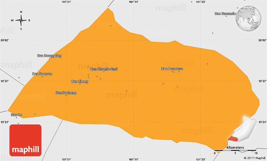 Political Simple Map of Pak Beng, single color outside, borders and labels