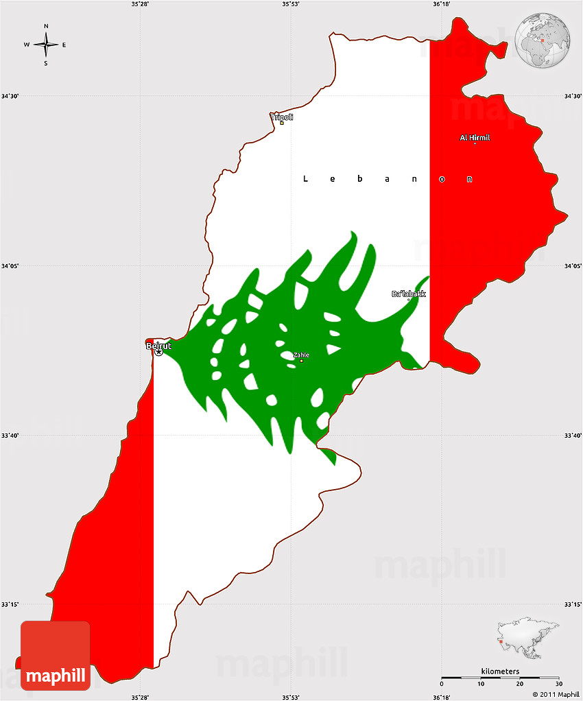 Flag Simple Map of Lebanon, flag rotated