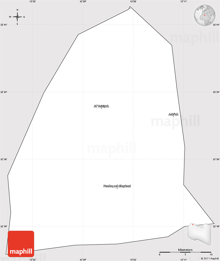 Silver Style Simple Map of Al Aziziyah, cropped outside