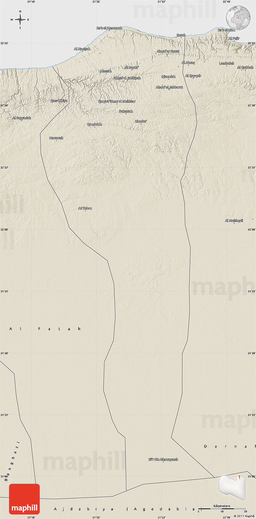 Shaded Relief Map of Al Jabal Al Akhdar