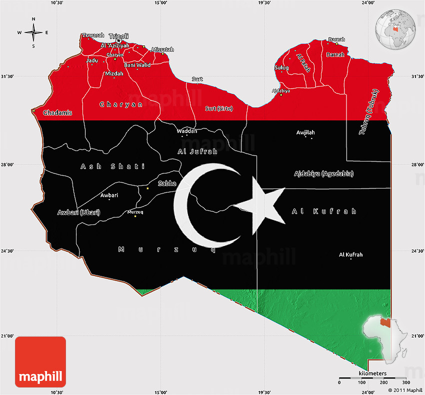 Flag Map of Libya, flag centered